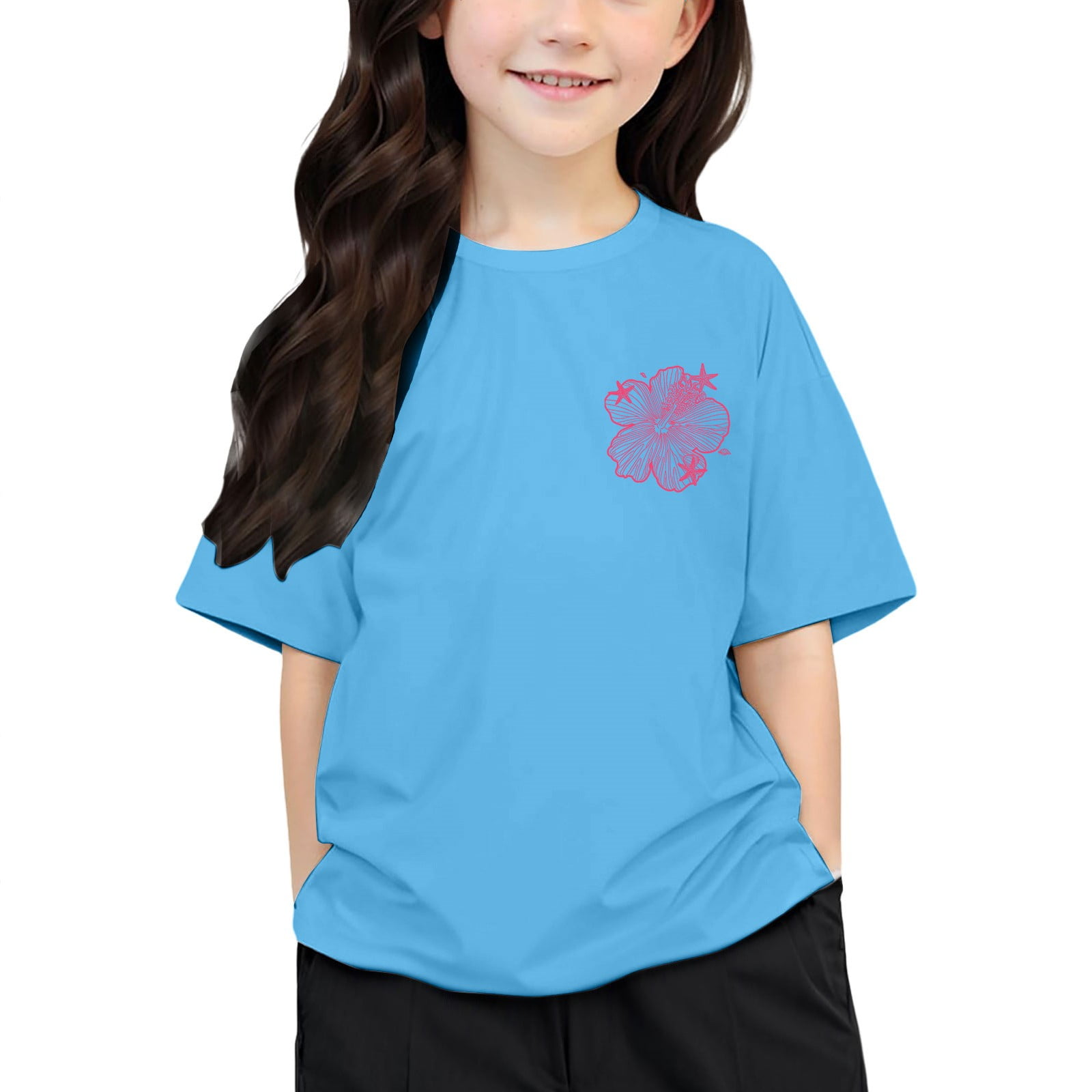 Girls Shirts 10-12 Crewneck Printed Short Sleeve Kids Tee Tops ...