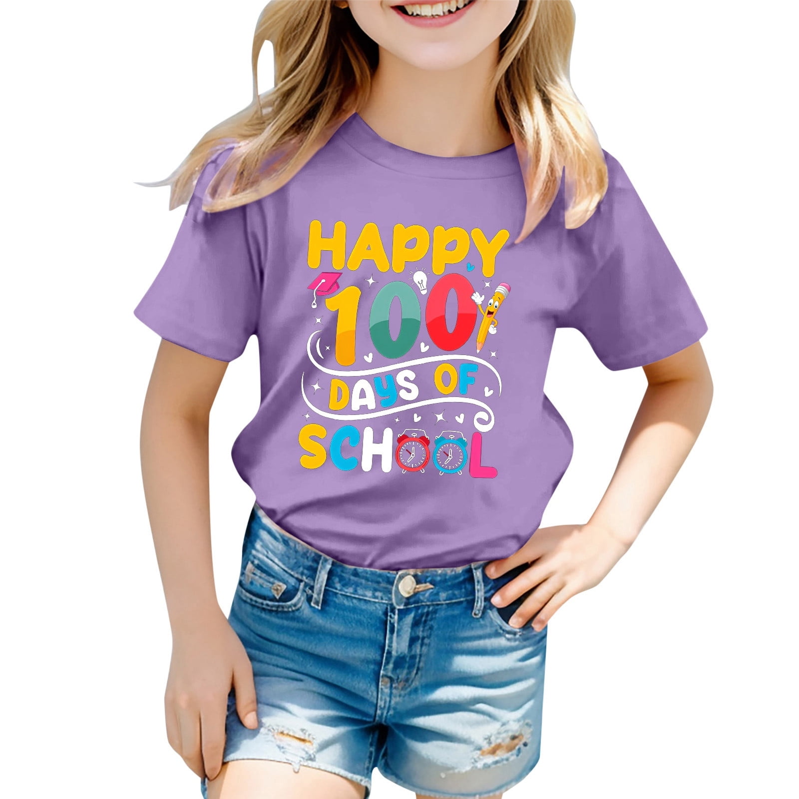 Girls Shirts Back To School Printed Summer Top with Three Quarter ...