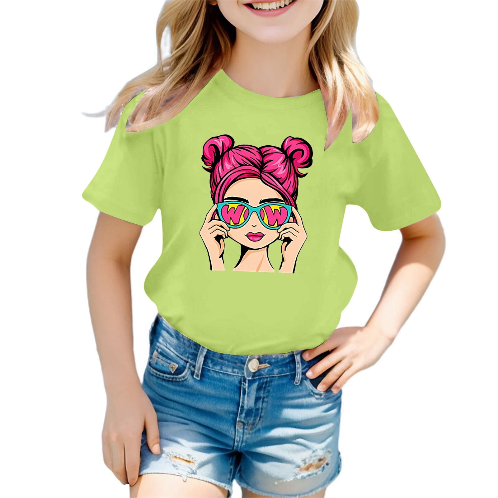 Girls Shirts Girls Cute Graphic Print Round Neck Short Sleeve Tee ...