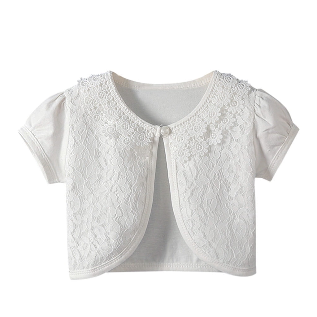 Girls Shirts Kids Short Sless Lace Princess Bolero Cardigan Top Clothes ...