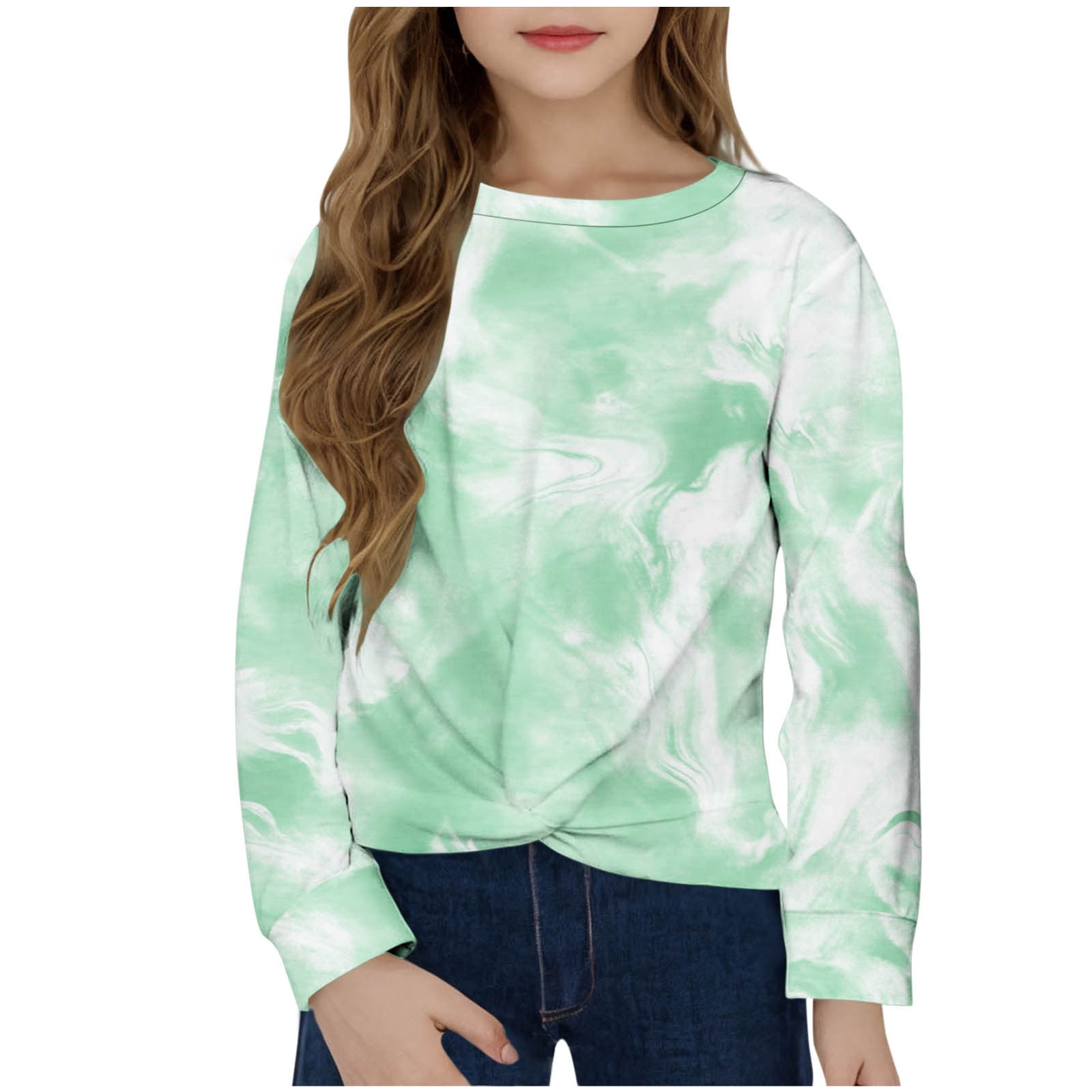 Girls Shirts Long Sleeve Tops Gradient/Graphic Tees Twist Knot Blouses ...