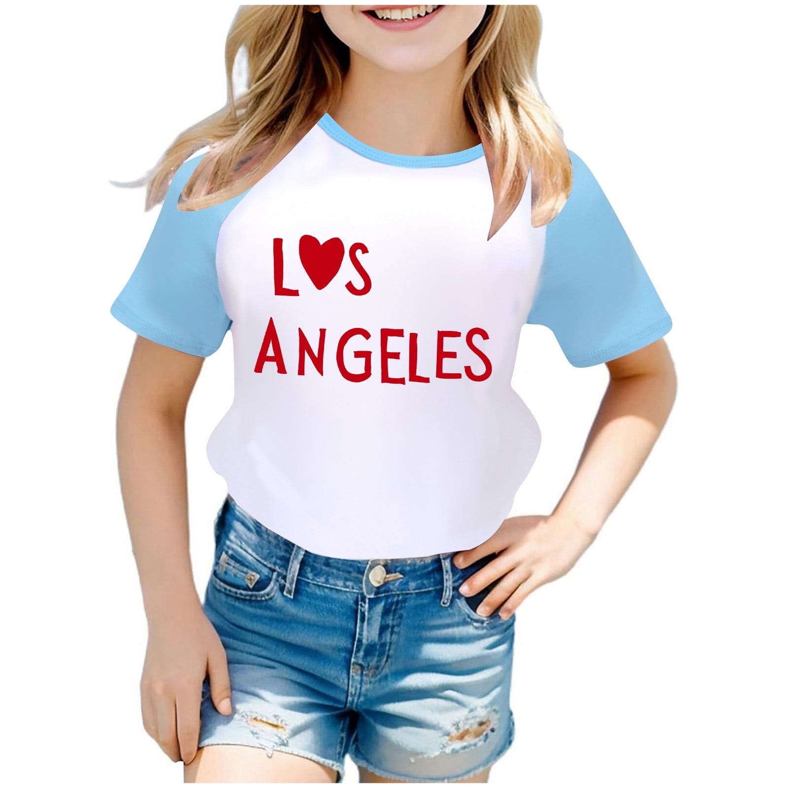 Girls Shirts Print Crew Neck Short Sleeve Tops Soft Comfortable ...