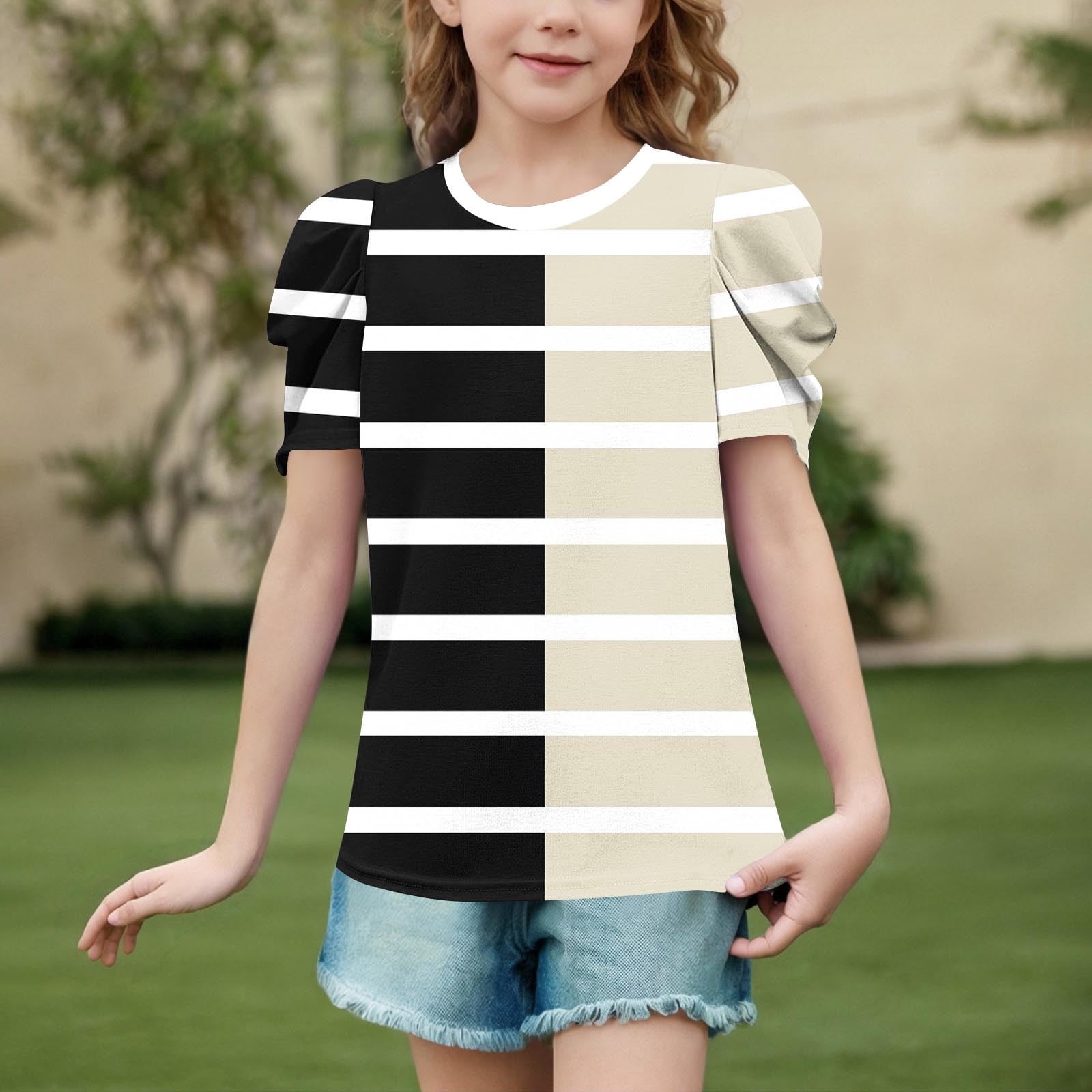 Girls Shirts Printed Fashion Puff Short Sleeves School Tees Crewneck ...