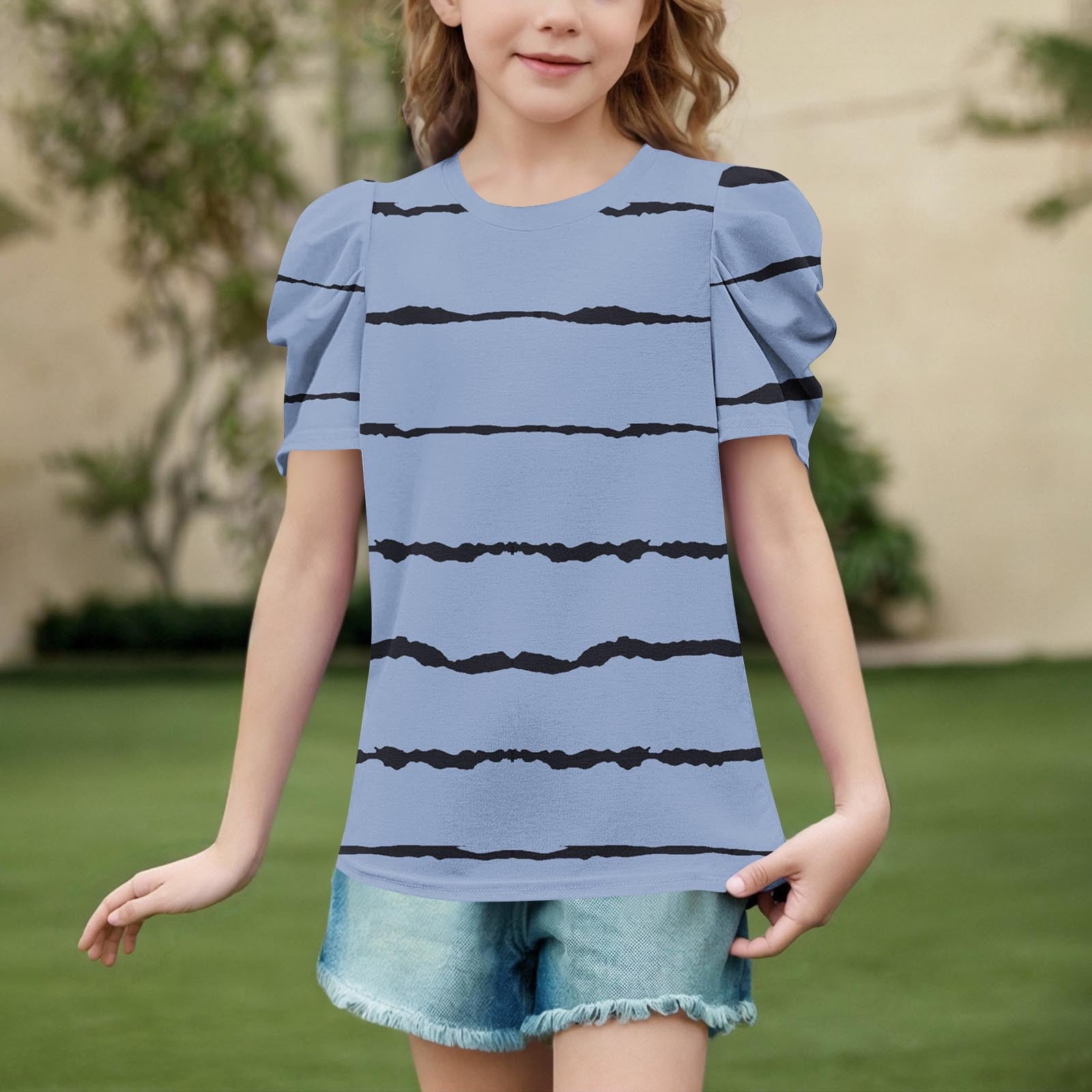 Girls Shirts Printed Fashion Puff Short Sleeves School Tees Crewneck ...