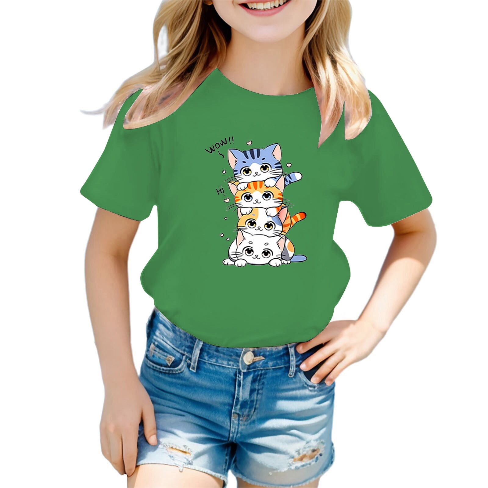 Girls Shirts Short Sleeve Cartoon Graphics Boat Neck Kids Funny Tops ...