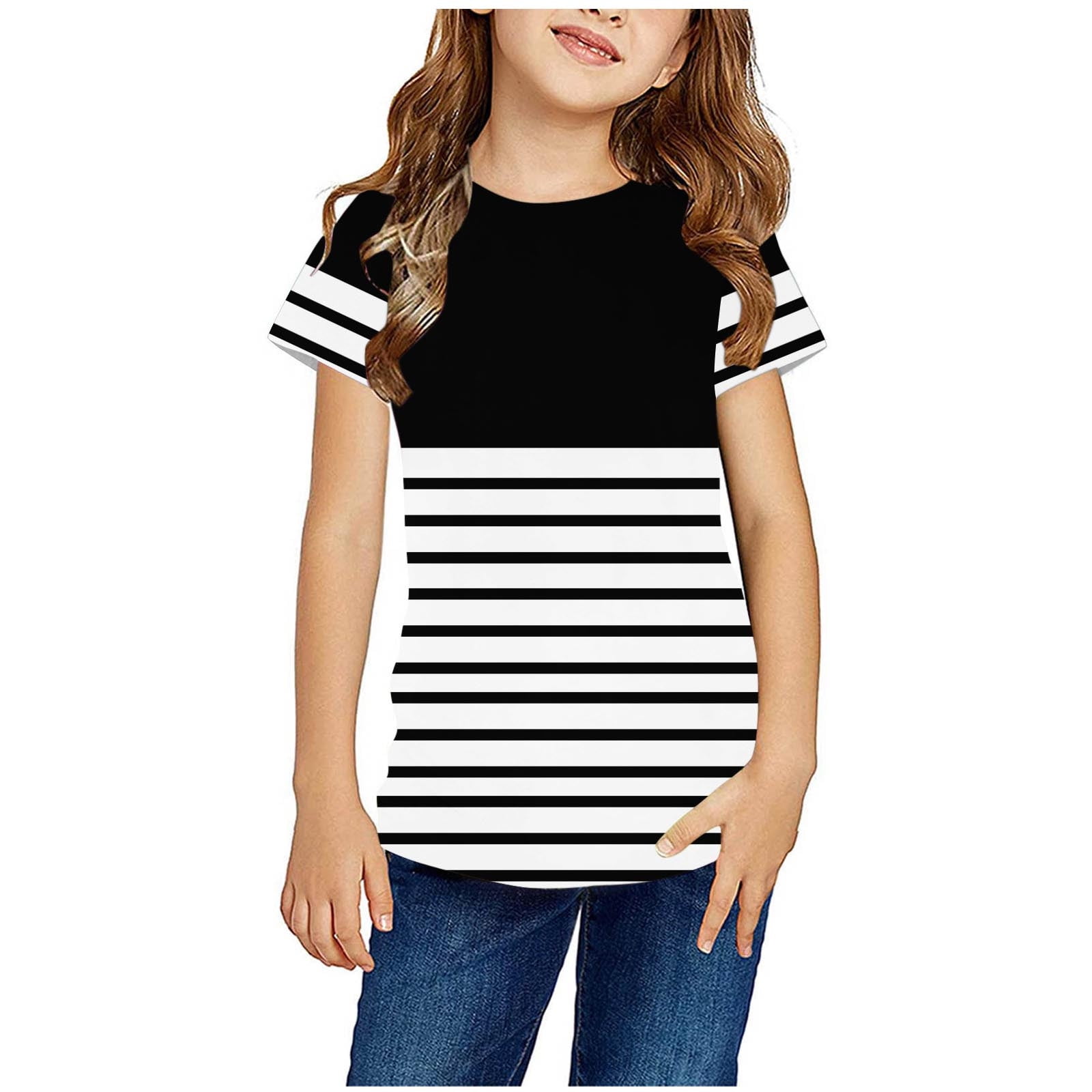 Girls Shirts Short Sleeve Crew Neck T Shirt Striped Trendy Toddler ...
