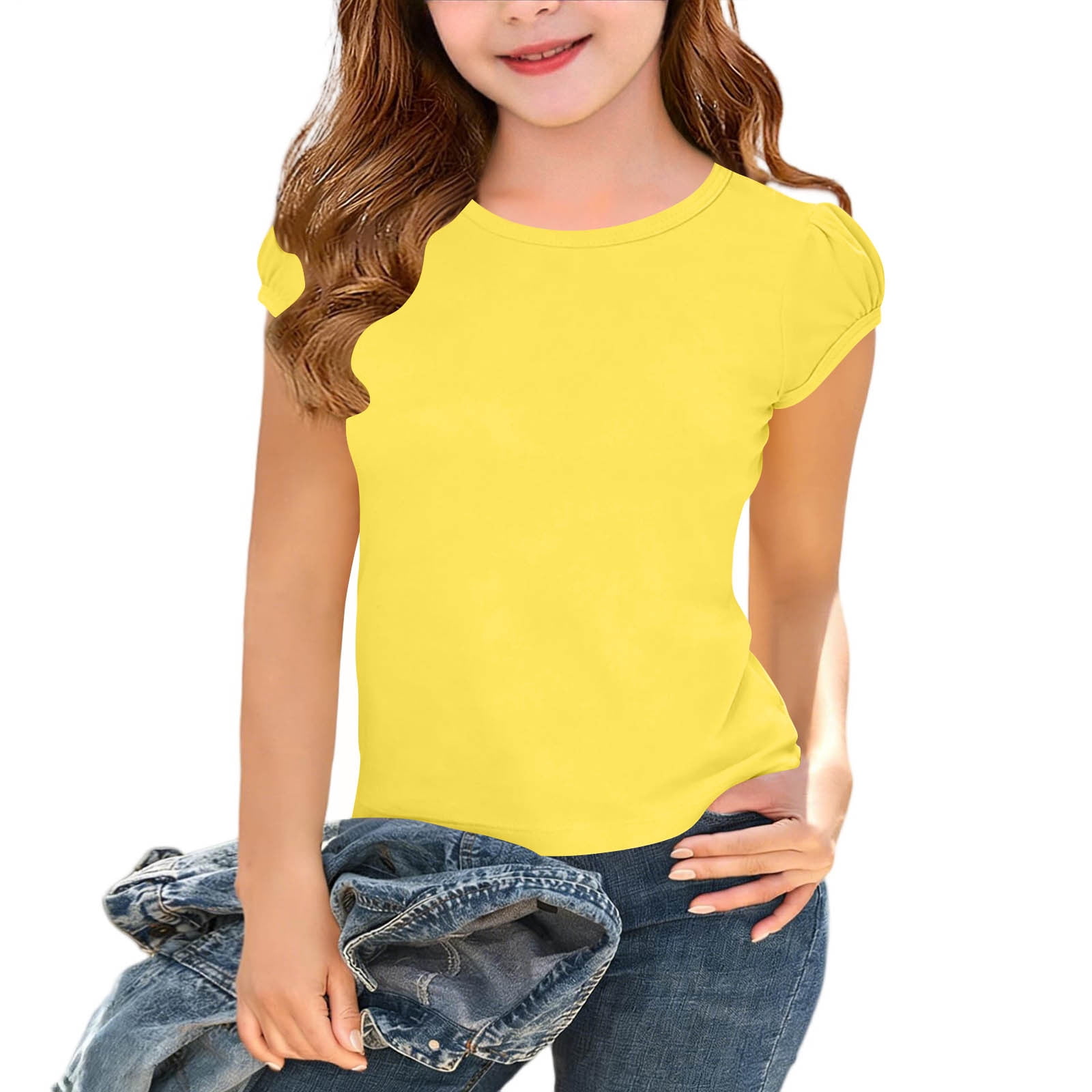 Lutiedan Girls Shirts Short Sleeve Summer Casual Tops Kids Crewneck ...