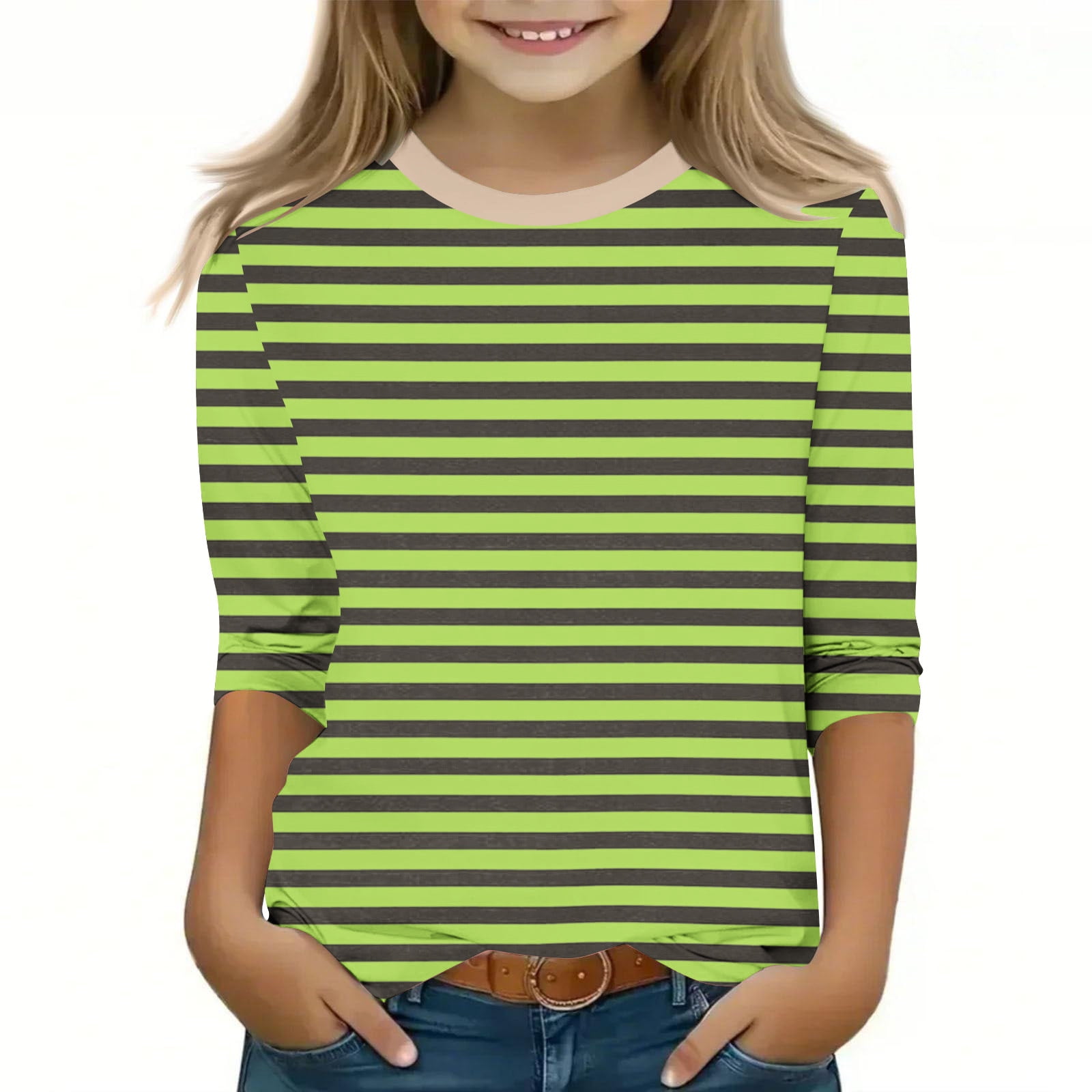 Girls Shirts Size 14 16 Crewneck Shirt for Boys Three Quarter Sleeve ...