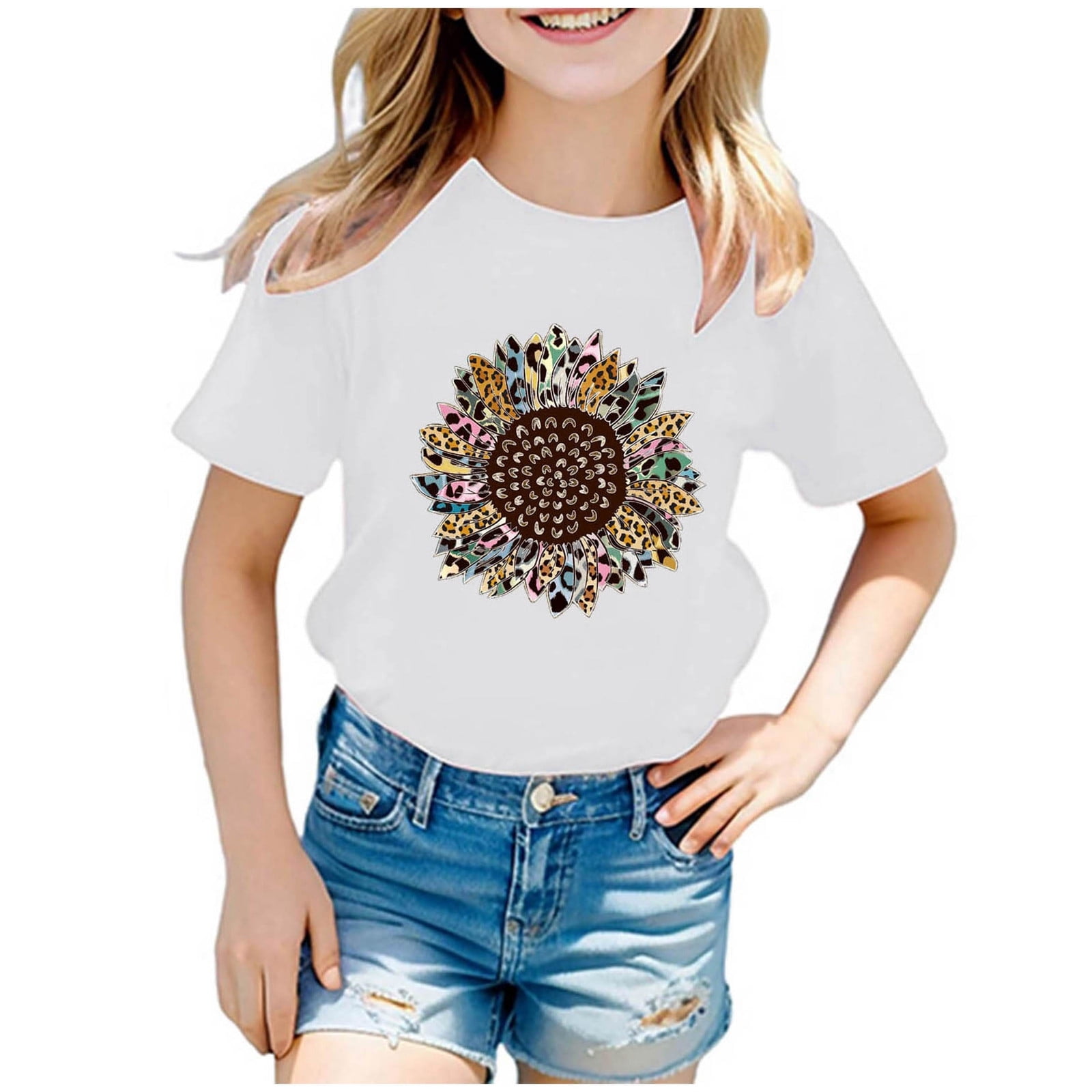 Girls Shirts Size 14-16 Kids Boys Girls Casual Sunflower Print Crew ...