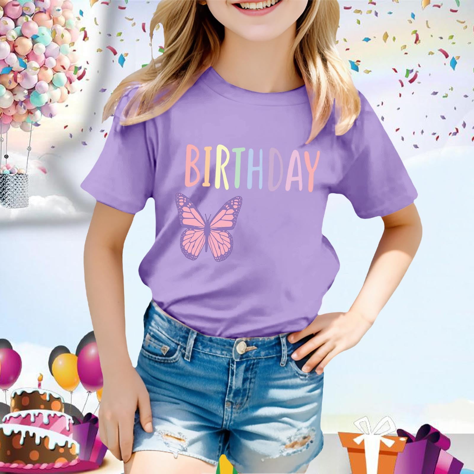 Girls Shirts Size 6 Crewneck Short Sleeve Cotton Tee Tops Pull-On Back ...