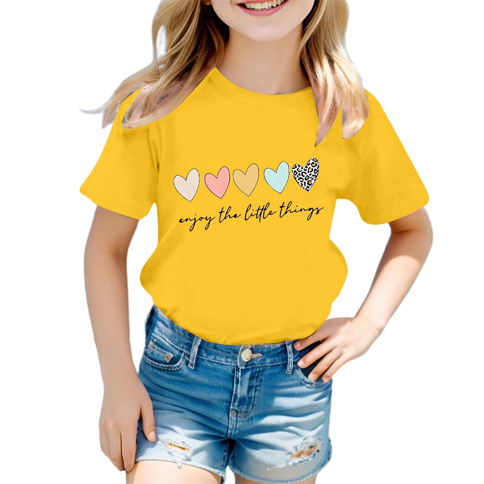 Girls Shirts Size 6 Girls Cute Graphic Print Round Neck Short Sleeve ...