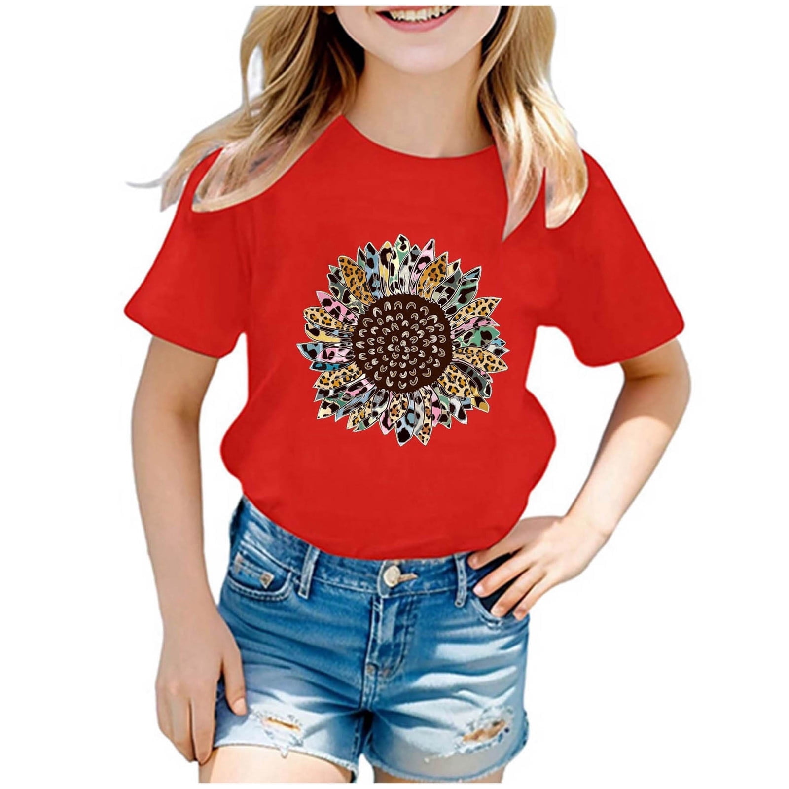 Girls Shirts Size 6 Kids Boys Girls Casual Sunflower Print Crew Neck ...