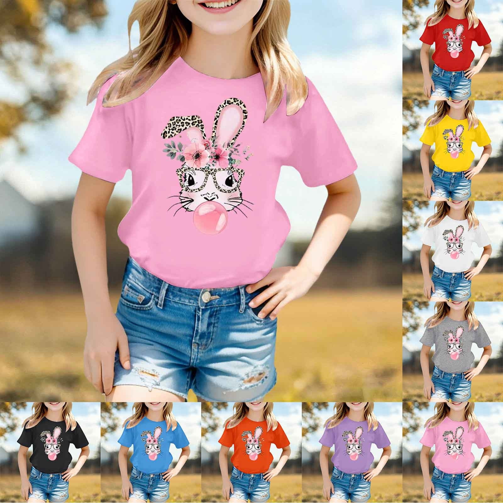 Girls Shirts Size 7-8 Graphic Short Sleeve Kids Tee Tops Classic Fit ...