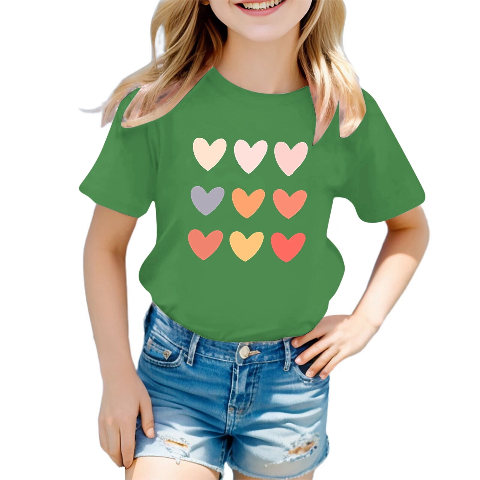 Girls Shirts Size 7-8 Round Neck Short-Sleeve T-Shirt Tops Letter Print ...