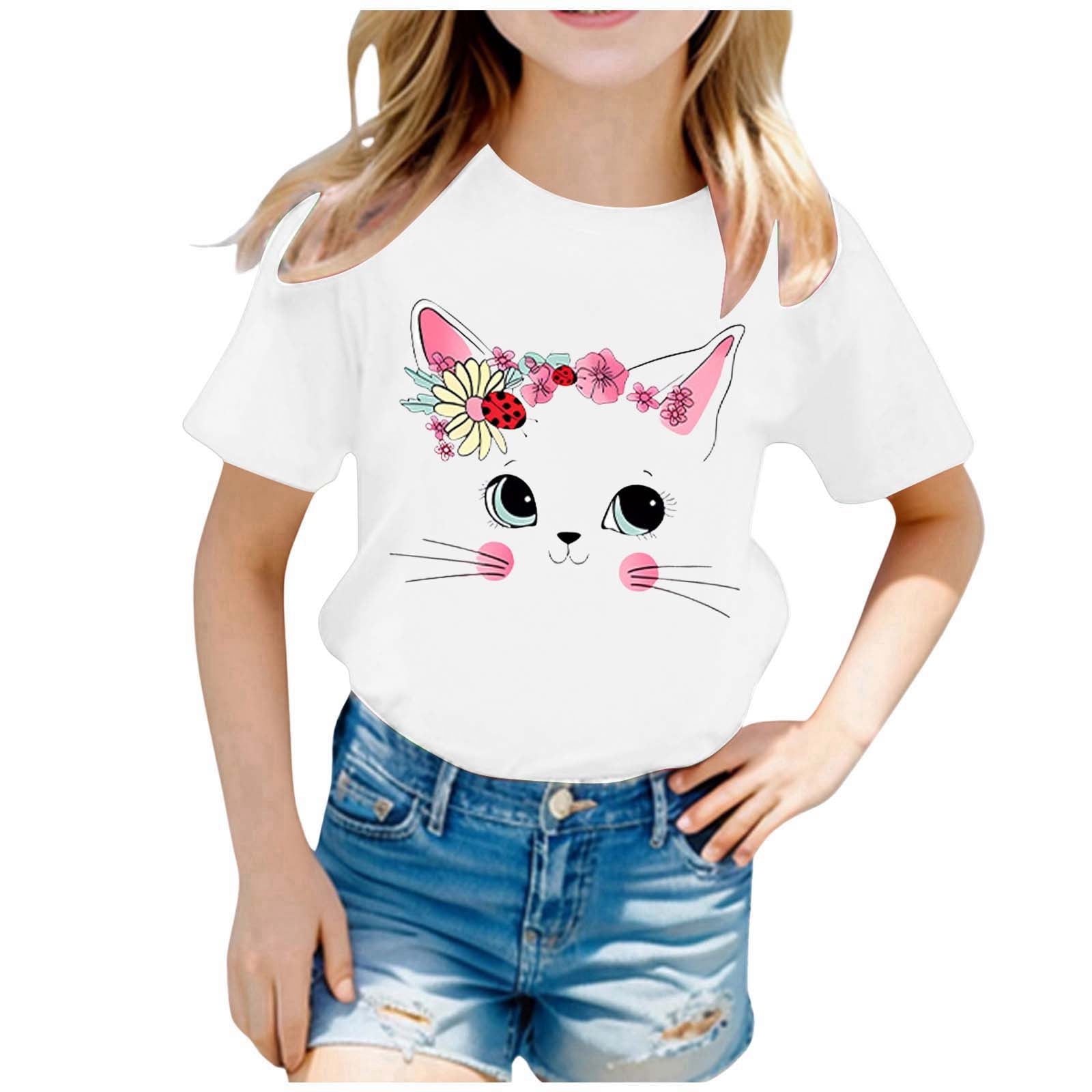 Girls Shirts Size 7-8 Solid Color Comfy Short-Sleeve T-Shirt Round Neck ...