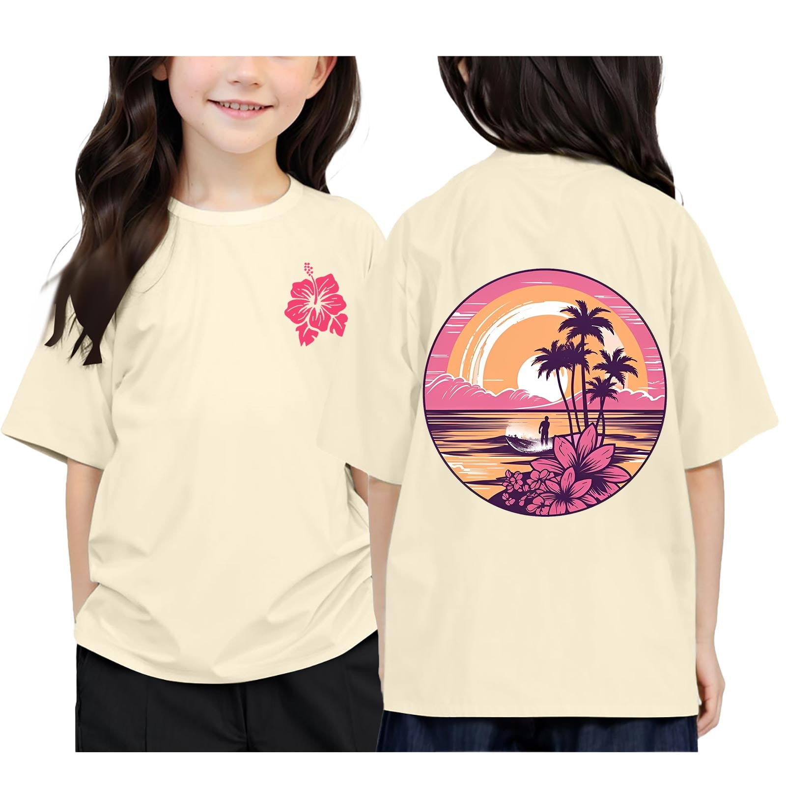 Girls Shirts Size 8-9 Girls Clothes Children's Printed Round Neck Short ...