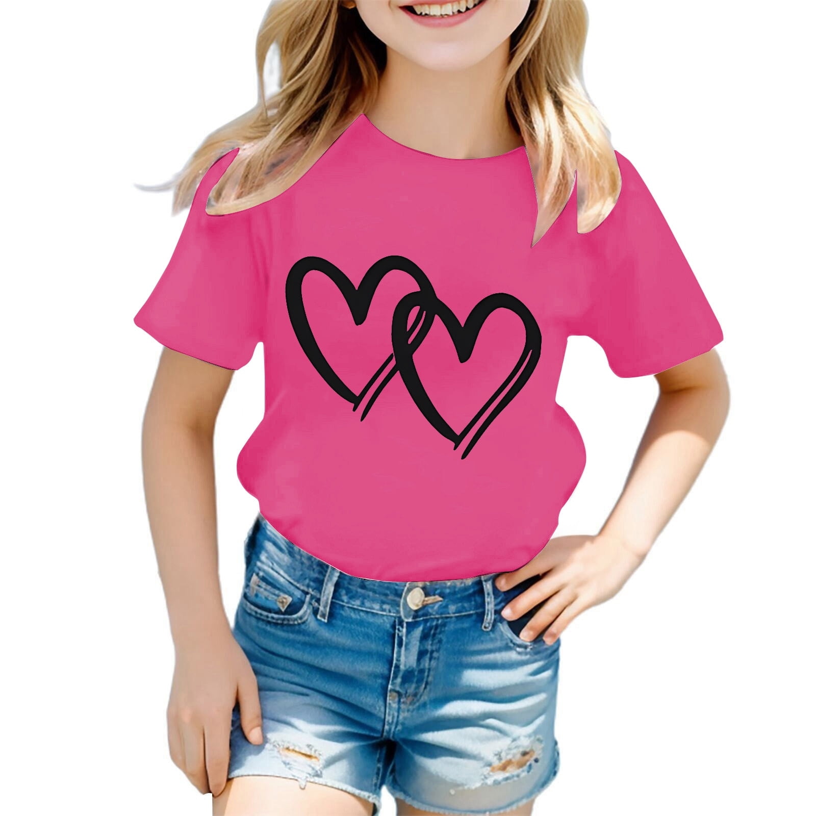 Girls Shirts Size 8 Girls Cute Graphic Print Round Neck Short Sleeve ...