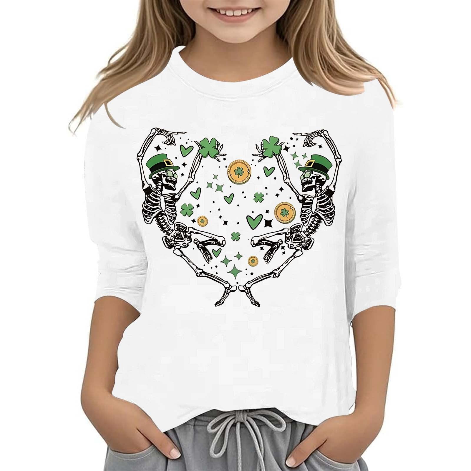 Girls Shirts St. Patrick'S Day Kids 3/4 Sleeve Crew Neck Shamrock Print ...