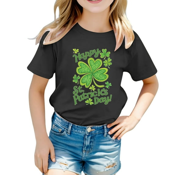 Girls Shirts St. Patrick'S Day Kids Short Sleeve Crew Neck Shamrock ...