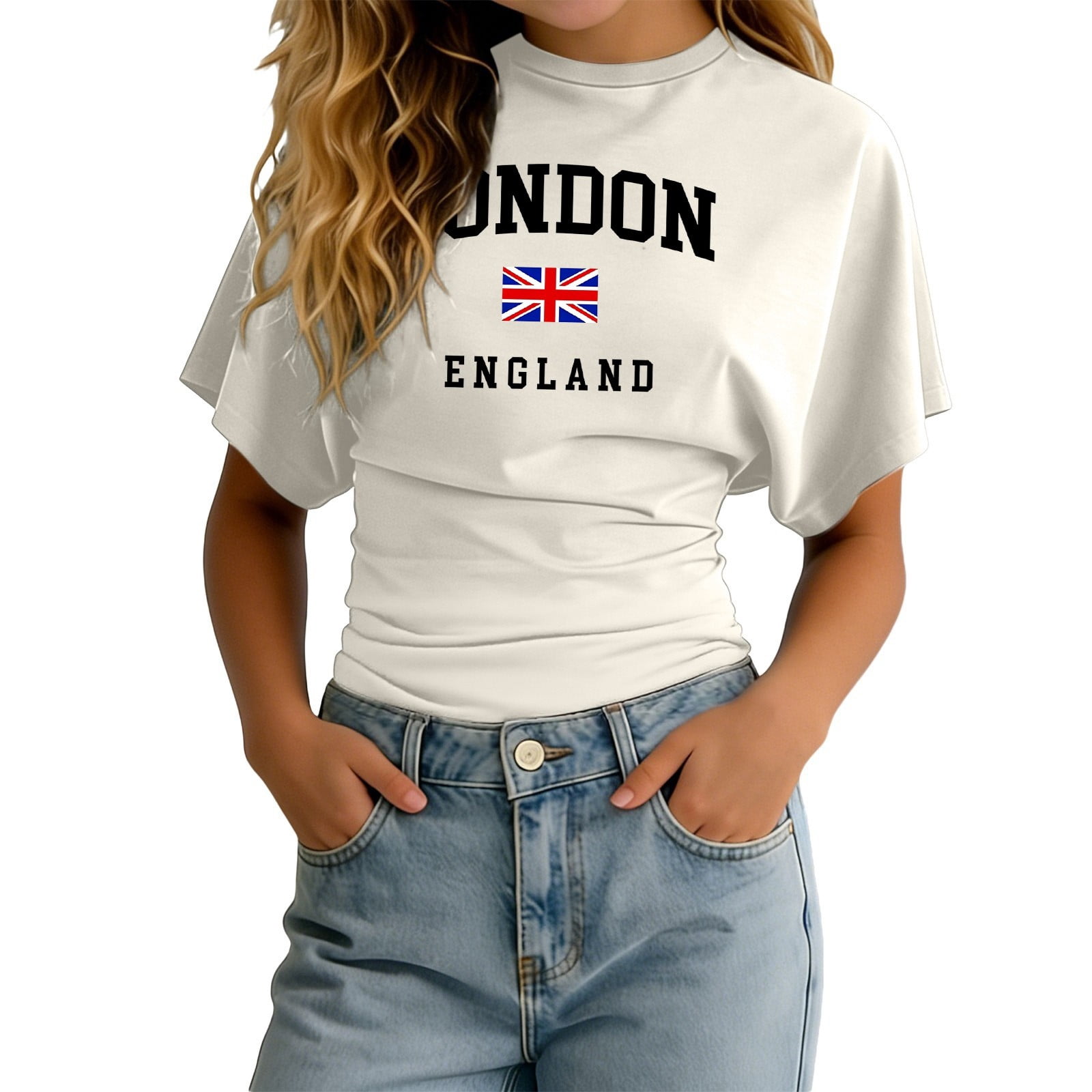 Girls Shirts T Shirt Printed Crewneck Short Sleeve Tunic Waist Cinching ...