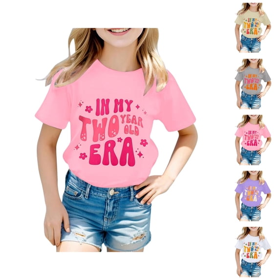 Girls Shirts with Fashion Letters Childrens Casual Round Neck Short ...
