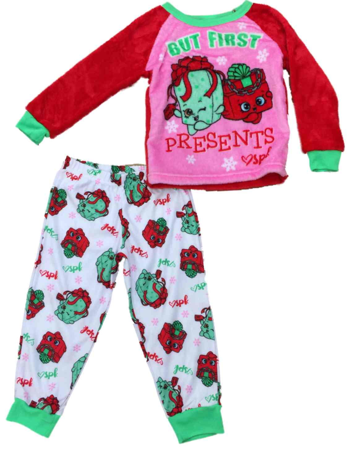 Girls Shopkins Fuzzy Christmas Present Pajamas Holiday Miss Pressy ...
