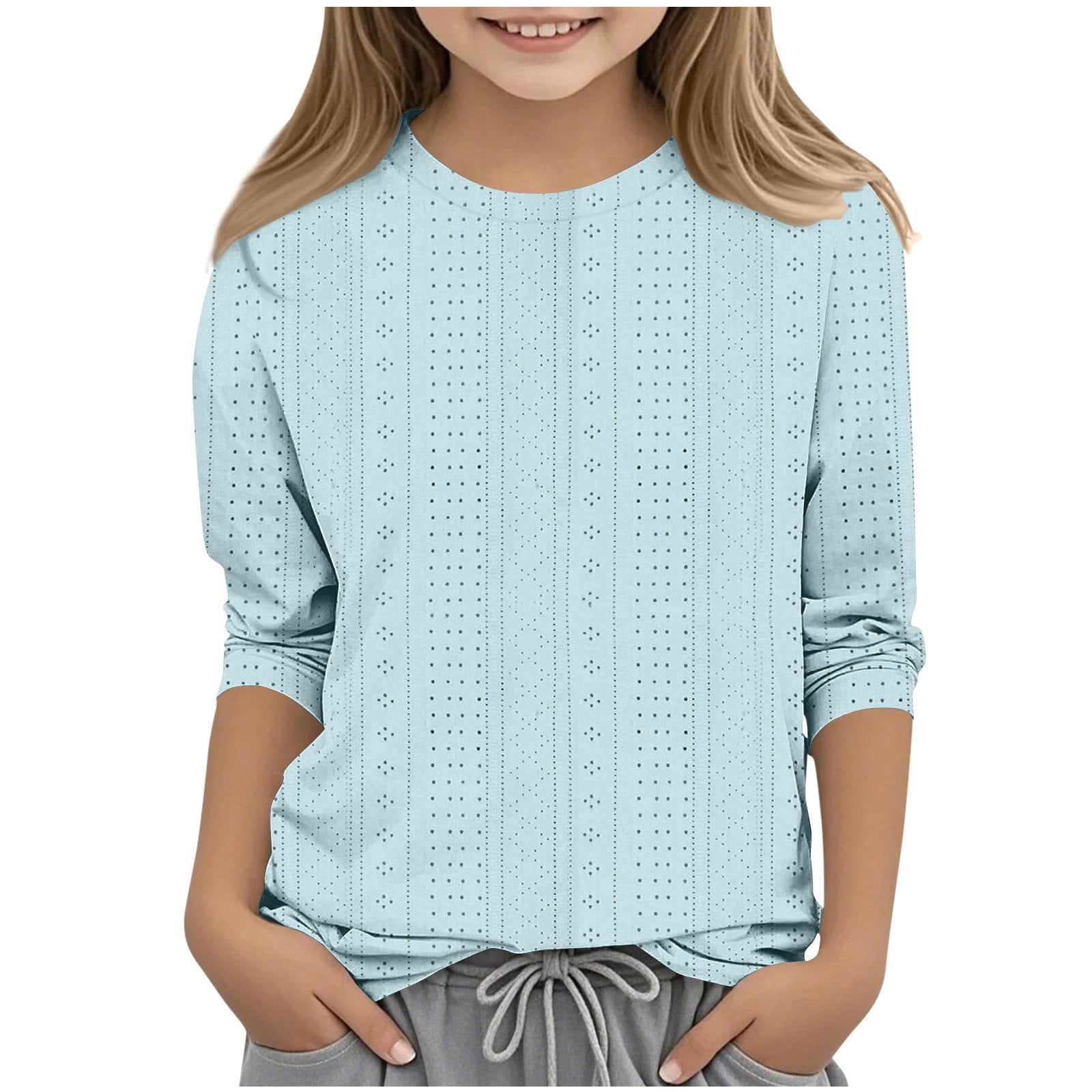 Girls Short Puff Sleeve Shirt Crew Neck Solid Color Tops for Girl ...