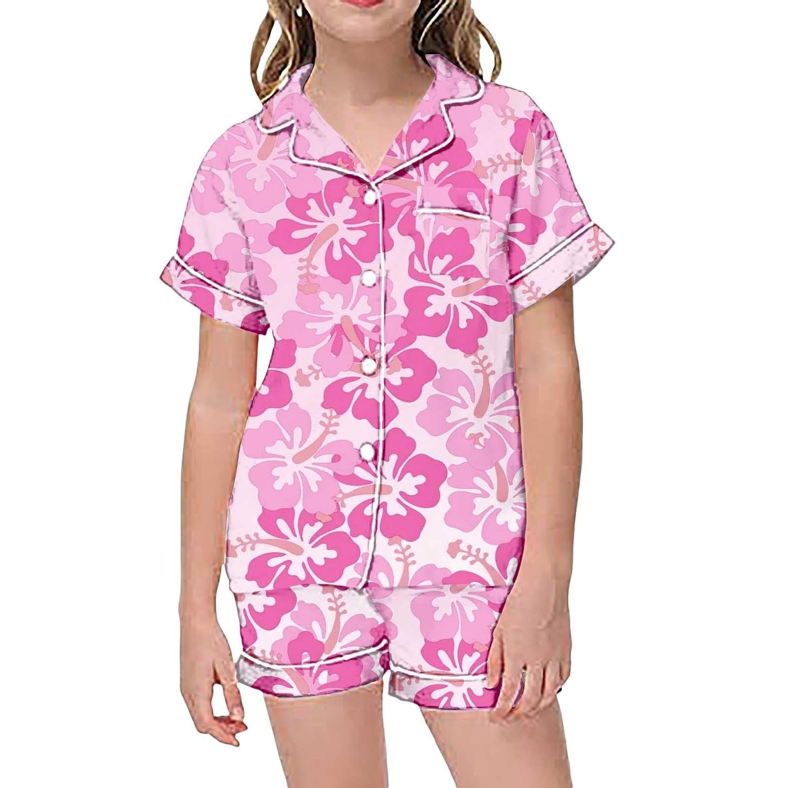 Girls Short Shirts Pants Sets 2 Piece Flower Print Buttons Pajamas ...