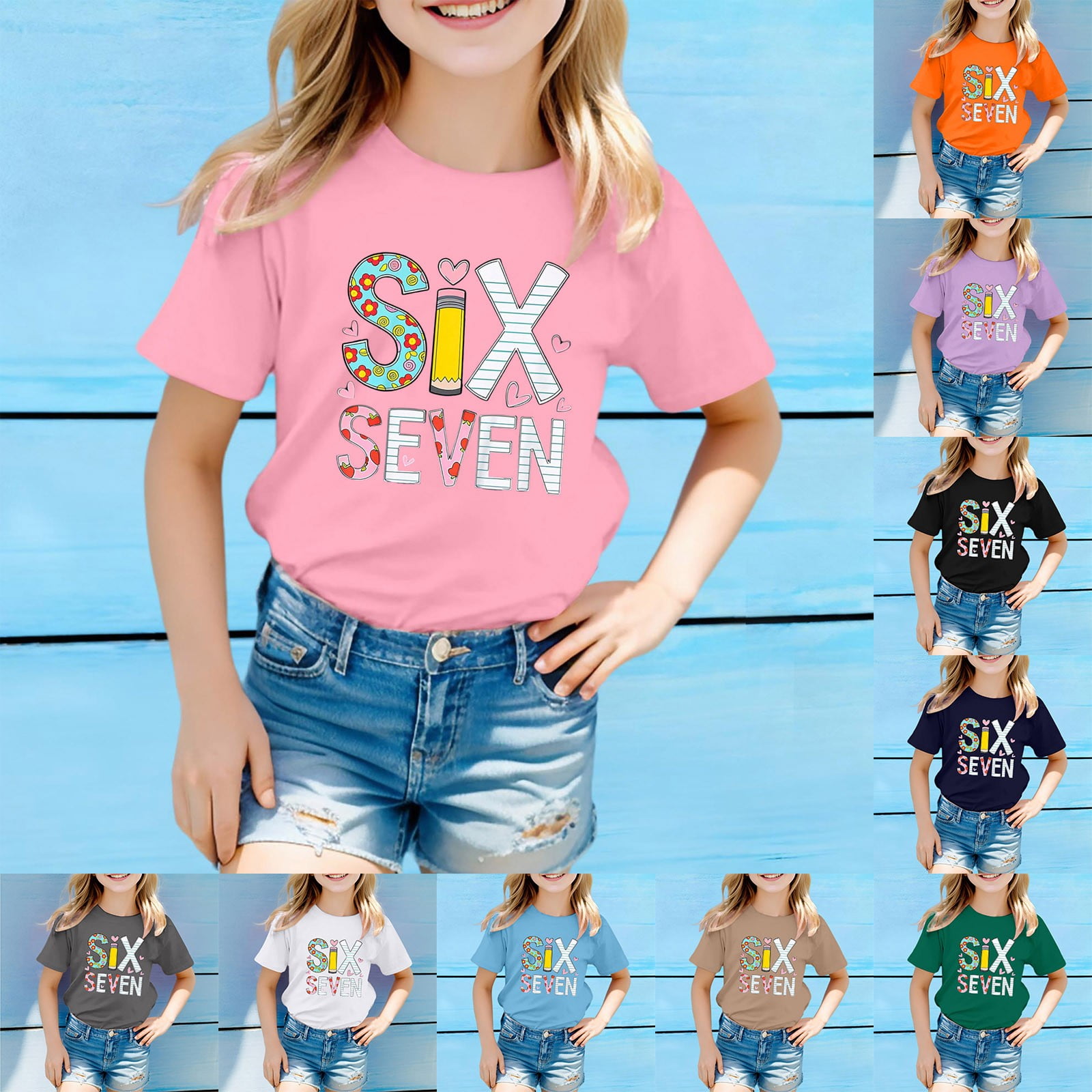 Girls Short Sleeve 67 Graphic T Shirts Crew Neck Cute Top Soft Daily ...