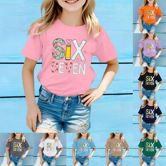 Girls Short Sleeve 67 Graphic T Shirts Crew Neck Cute Top Soft Daily ...