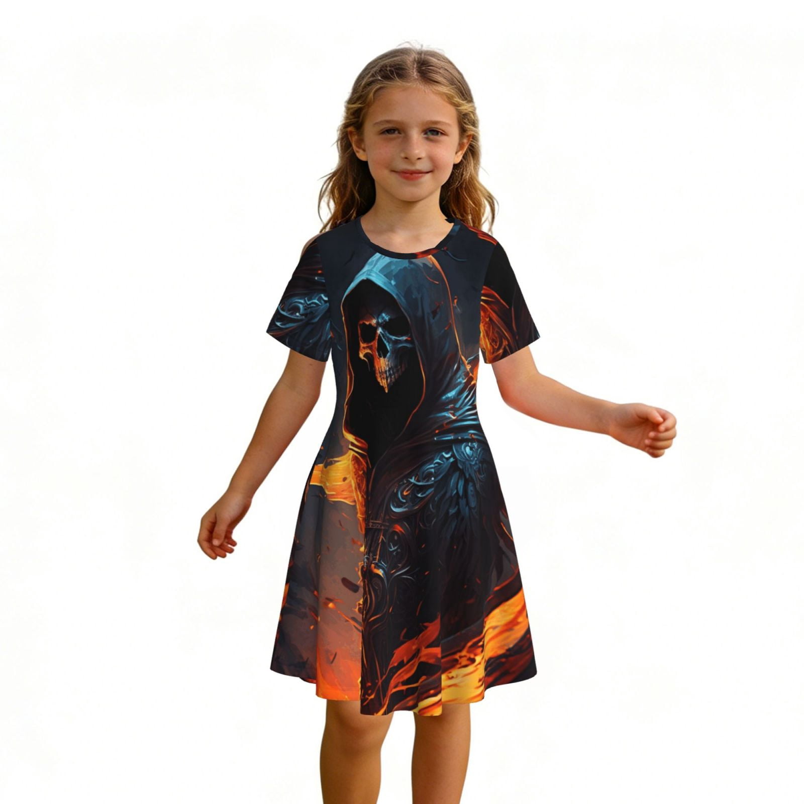 Girls Short Sleeve A-Line Dress Kids Teens Summer Casual T-Shirt Summer ...