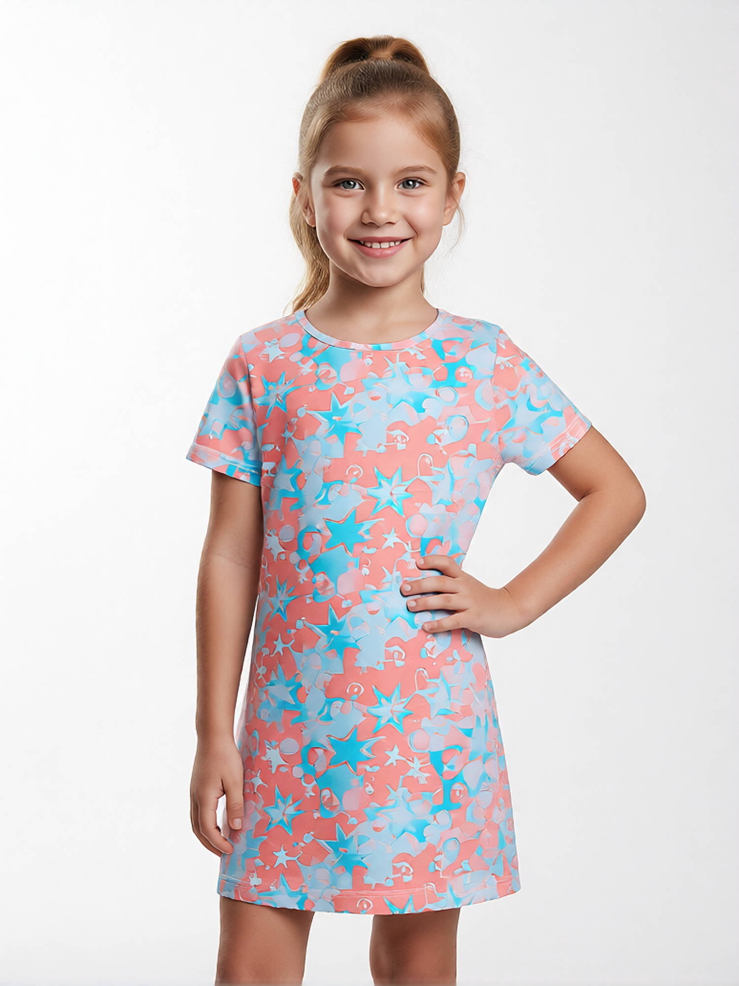 Girls Short Sleeve Everyday Dress, Original Design Pull-On Casual Dress ...