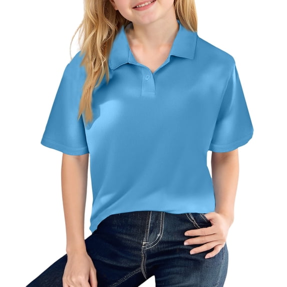 Girls' Short Sleeve Performance Polo School Uniform Sky Blue Size 140 ...