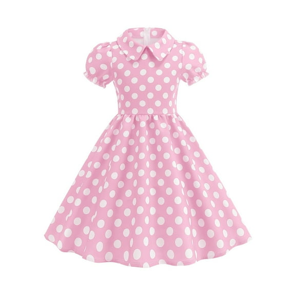Girls Short Sleeve Polka Dot Dress with Peter Pan Collar and Puff ...