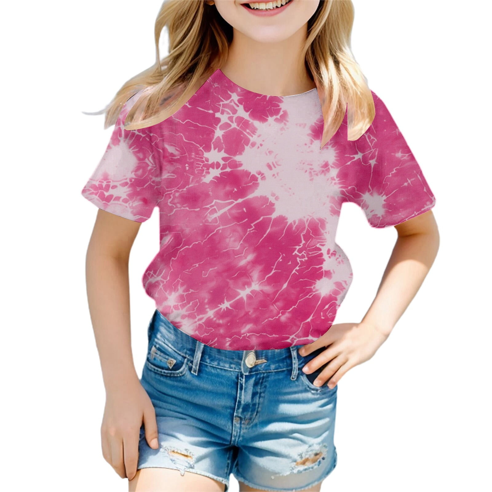 Girls Short Sleeve Shirts Size 7-8 Printed Round Neck Tunic Tee Tops ...