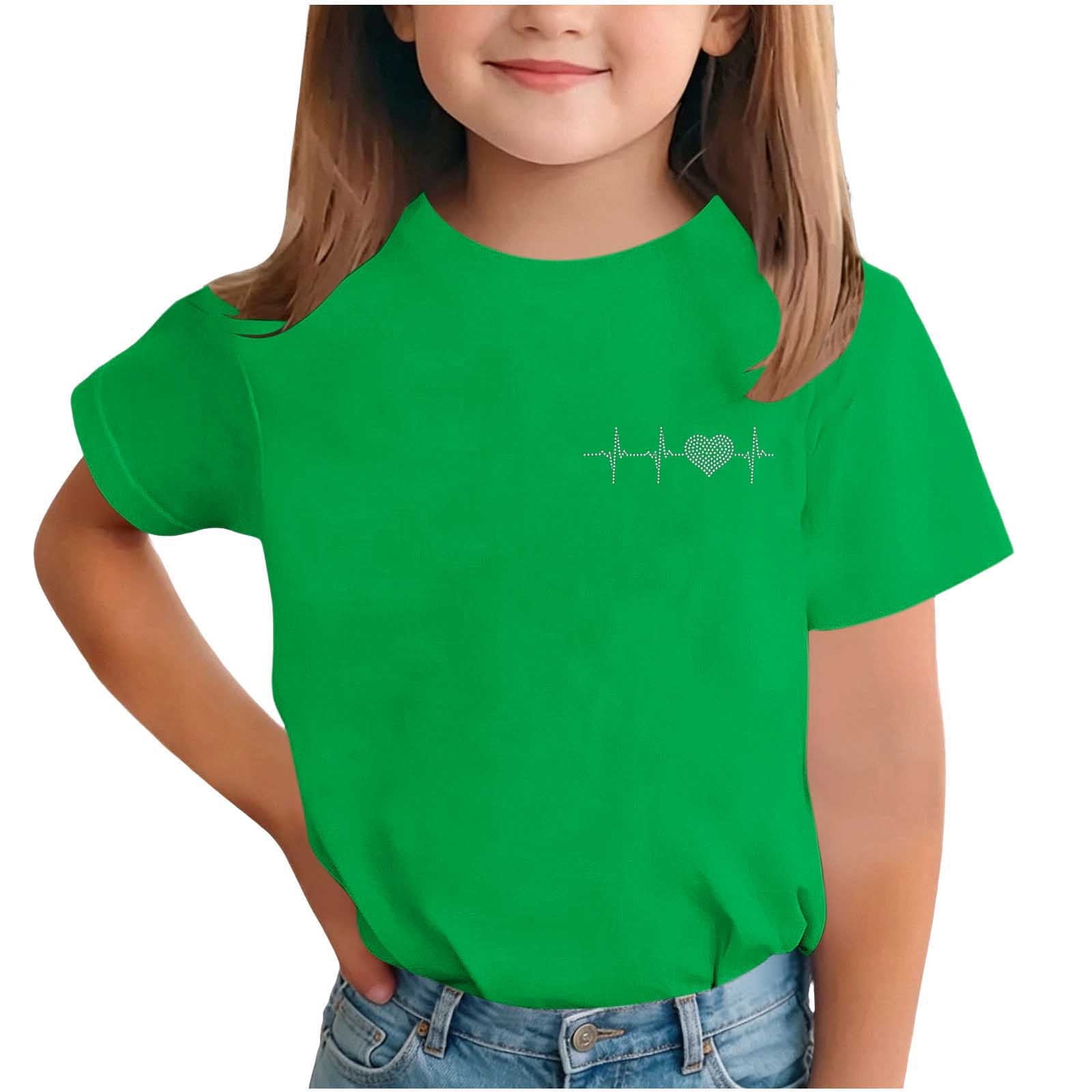 Girls' Short Sleeve T-Shirt Crewneck Rhinestone Print Tee Casual Loose ...