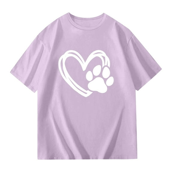 Girls Short Sleeve T Shirt Solid Cute Puppy Heart Print Casual Top For ...