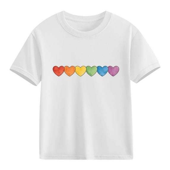 Girls Short Sleeve T-Shirt White 100% Cotton Kids Top with Rainbow ...