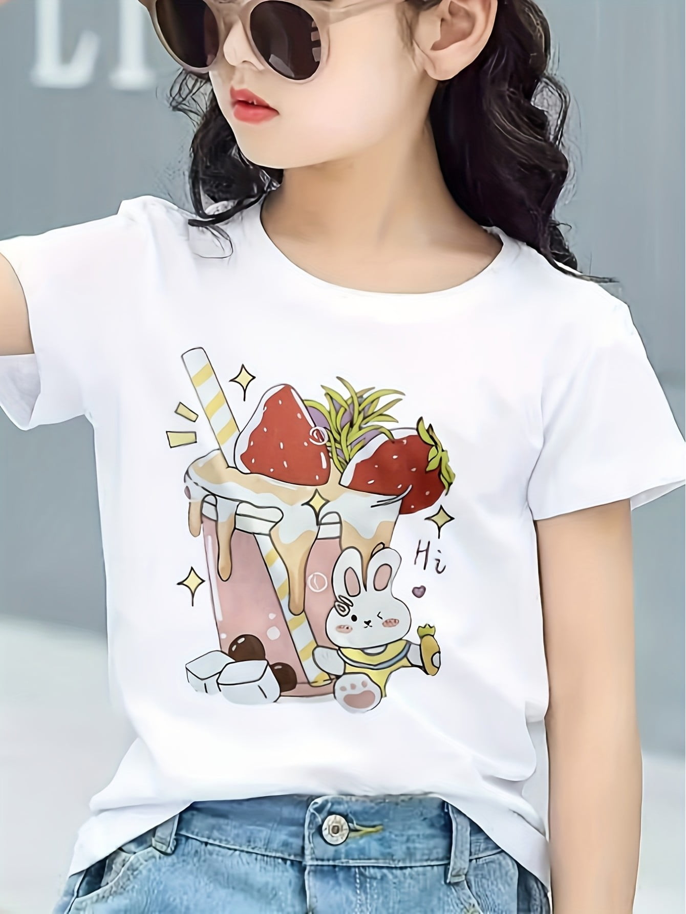 Girls Short-Sleeve T-Shirts Girls' Cute Cartoon Strawberry T-Shirt ...