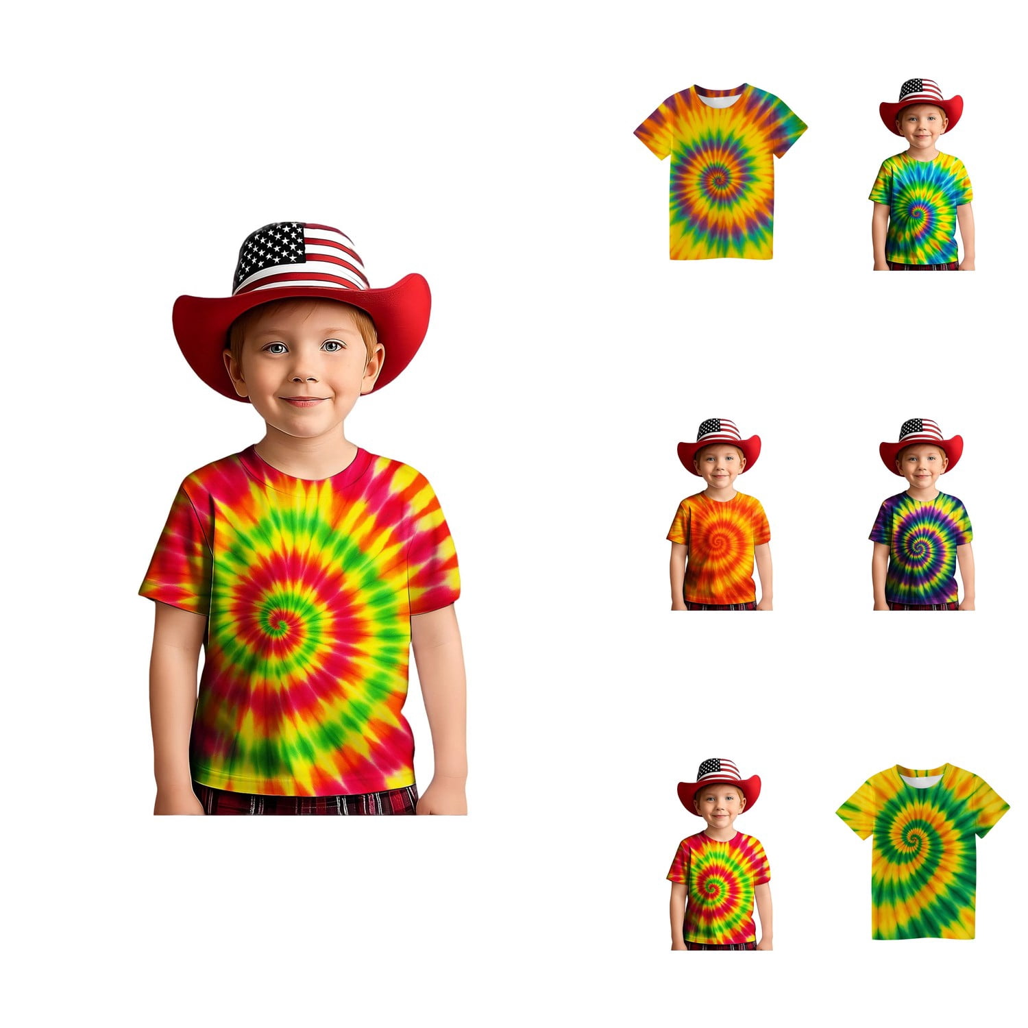 Girls Short Sleeve Tie Dye Swirl Print T-Shirt, Round Neck Casual ...