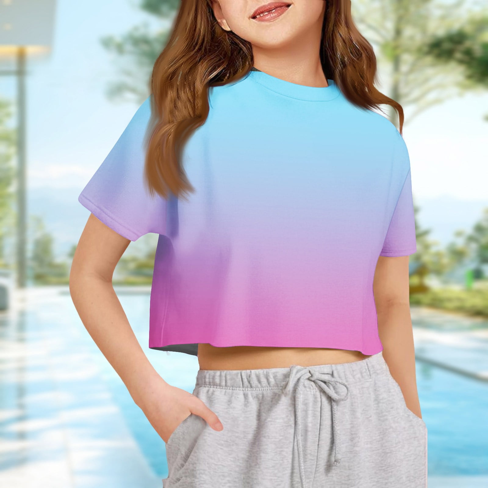 Girls Short Sleeve Tops Kids Crop Tops Oversized Drop Shoulder Girls ...