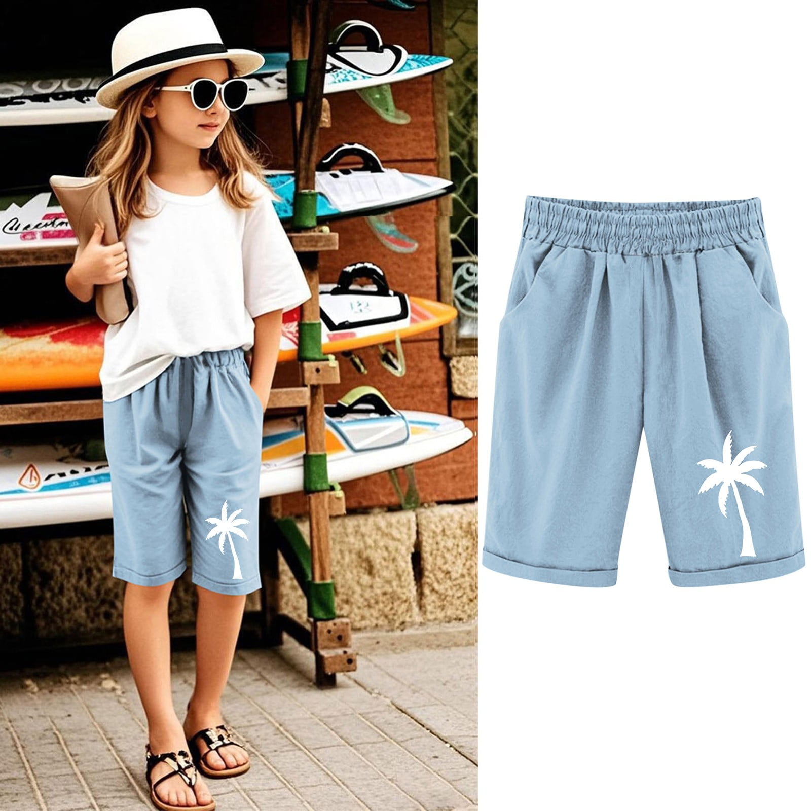 Girls Shorts Cotton Children Kids Casual Floral Printed Elastic Waist ...