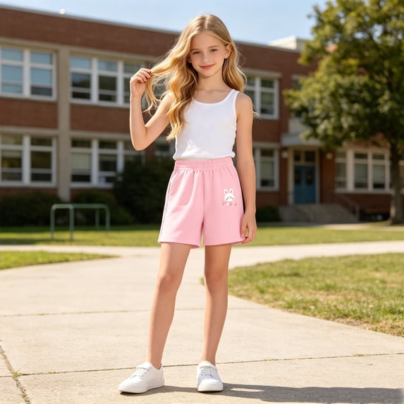 Girls Shorts Cute Summer Graphic Elastic Waist Casual Sweat Shorts ...
