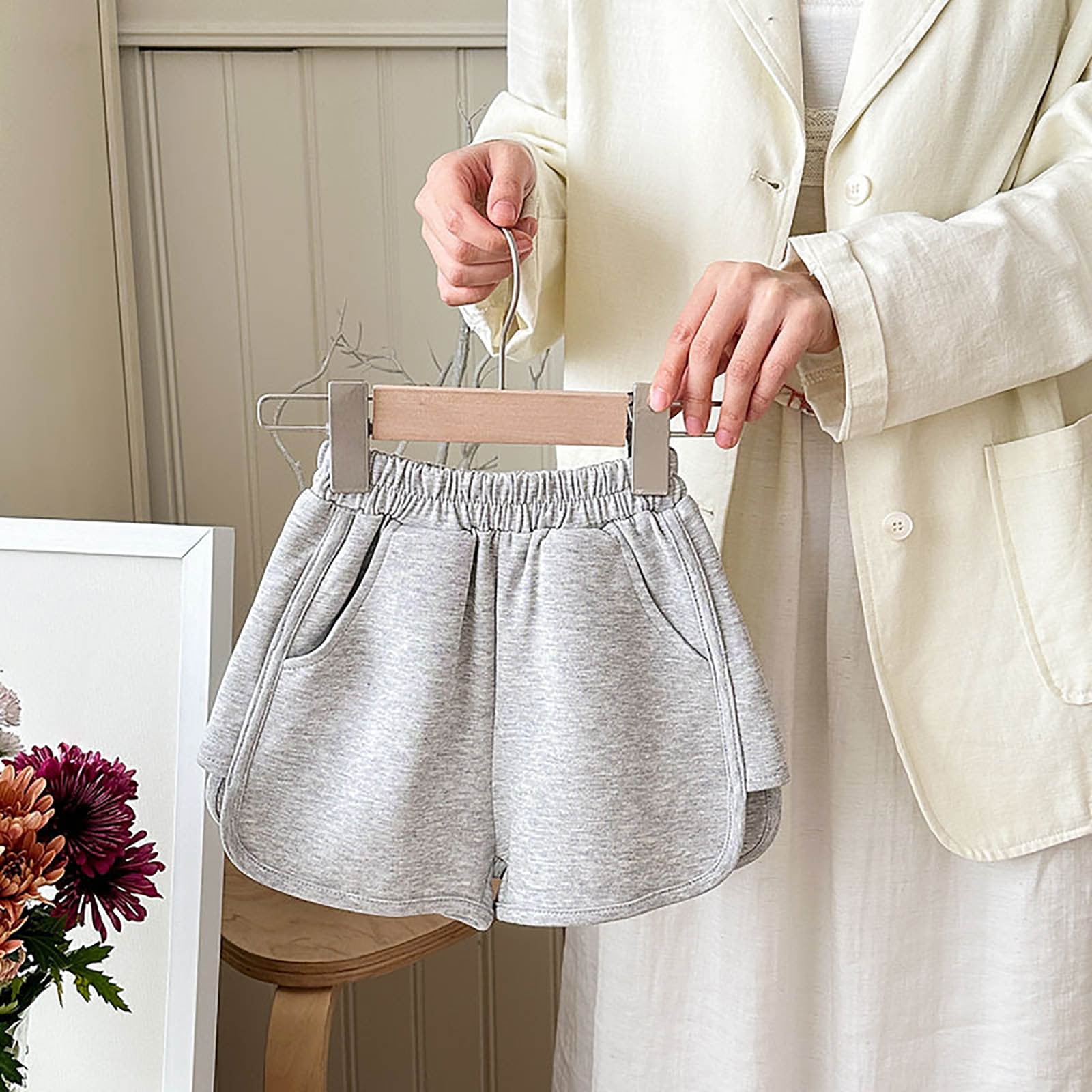 Girls Shorts Light Gray High Waist Straight Leg Pull On Summer Girl ...