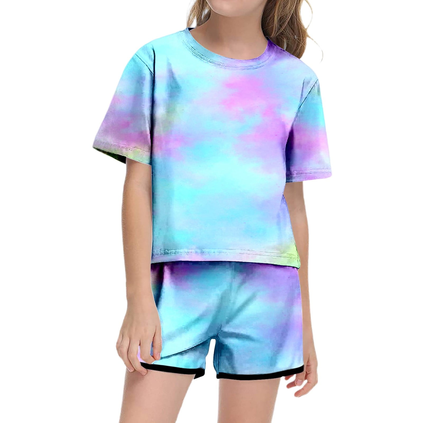 Girls Shorts Set Short Sleeve Tie Dye Tops and Shorts with Pockets 2 ...