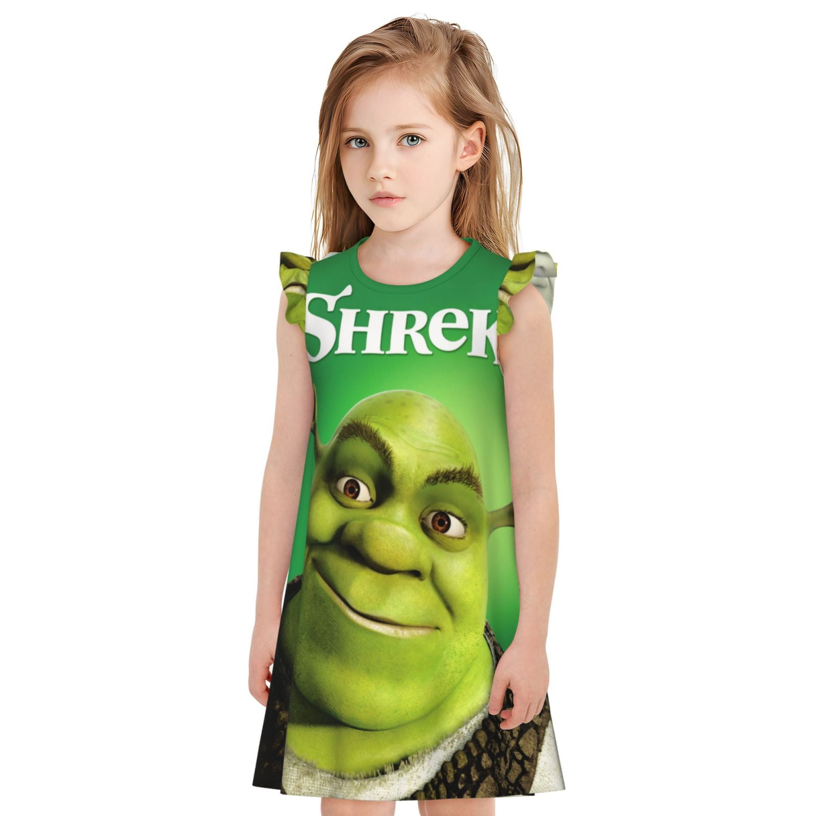 Girls Shrek Flutter Sleeve Nightgown Cute Cartoon Soft Sleepwear ...