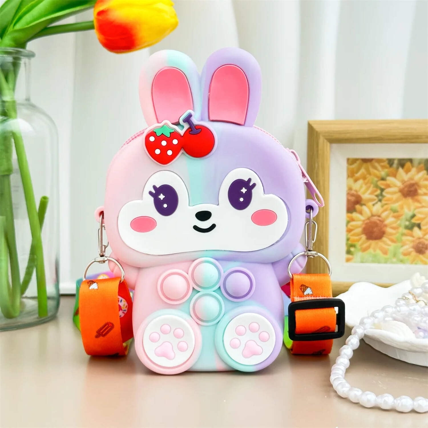 Girls Silicone Cute Rabbit Messenger Bag Coin Purse Children's ...