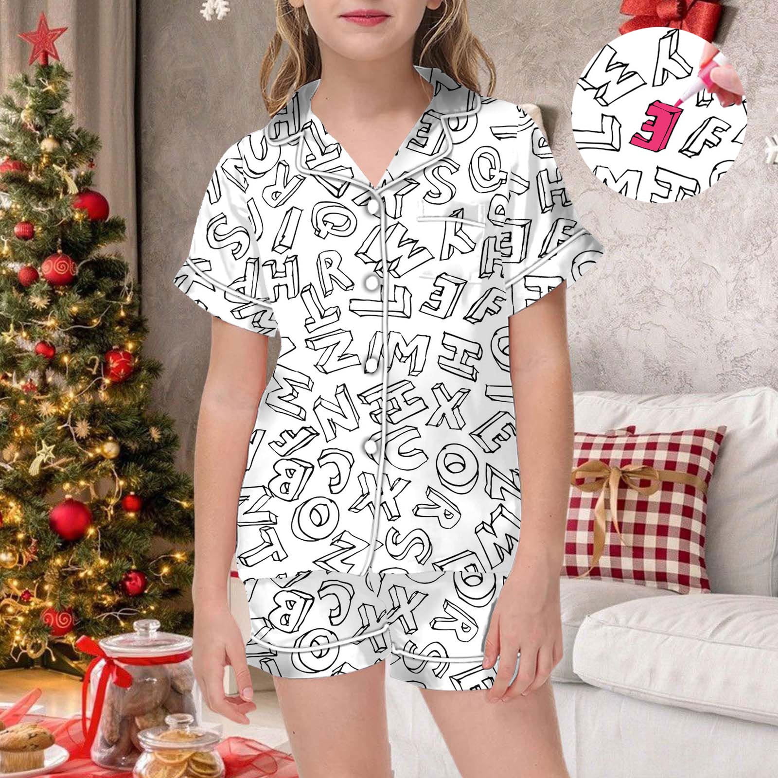 Girls Silk Pajamas Set Girl Print Short Set Girls Button Down Pajamas ...