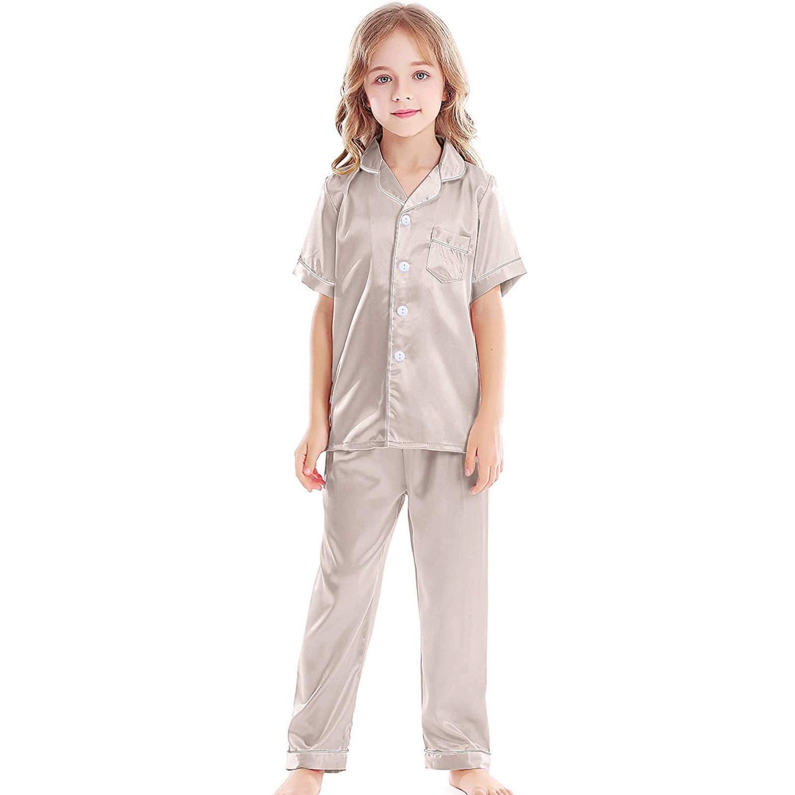 Girls Silk Pajamas Set Girls Pajama Set Button Down Sleepwear With ...