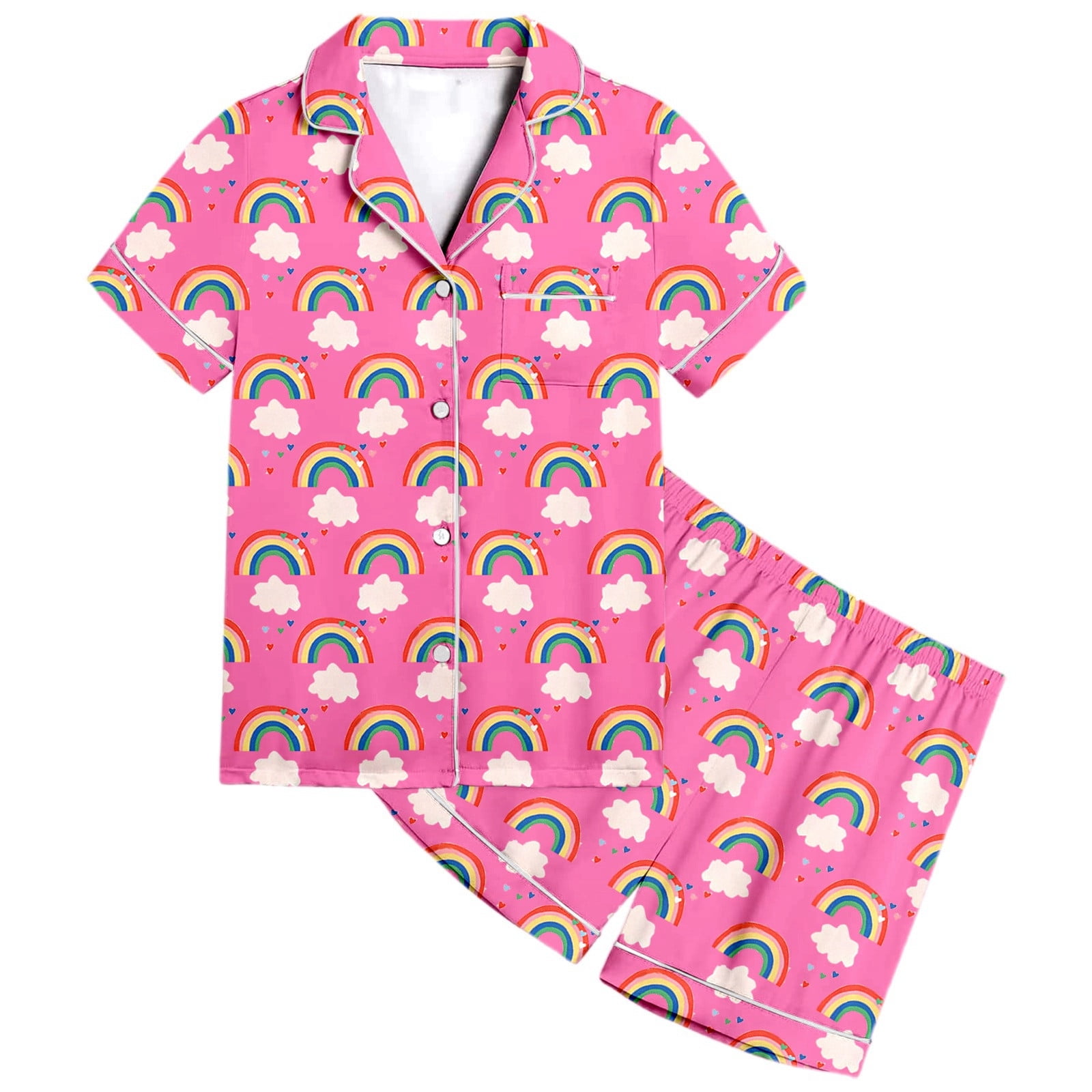 Girls Silk Pajamas Set Little Girl Print Short Set Girls Button Down ...